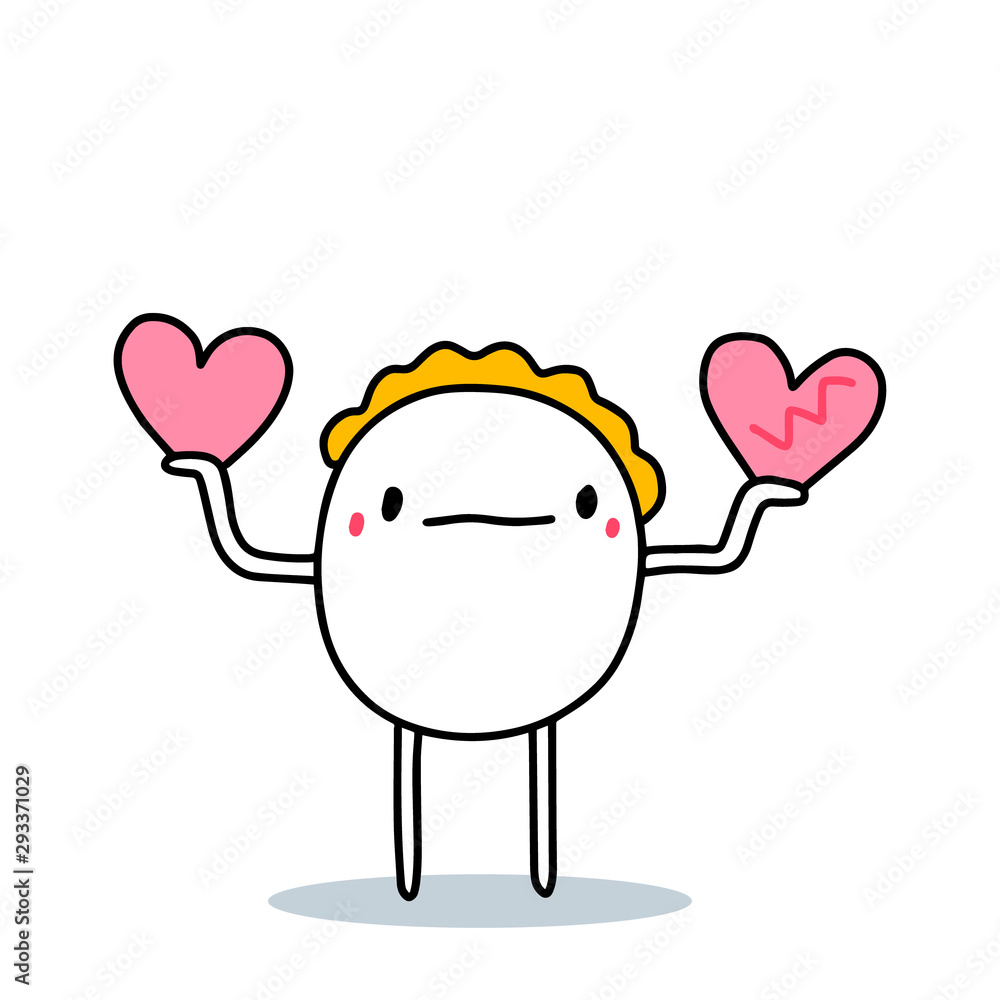 Cartoon man choosing between fool loved heart and broken organ ...