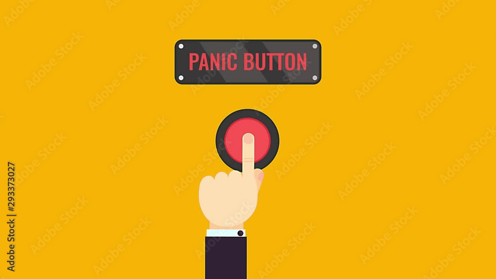 Businessman pressing panic button with a trembling hand on yellow ...