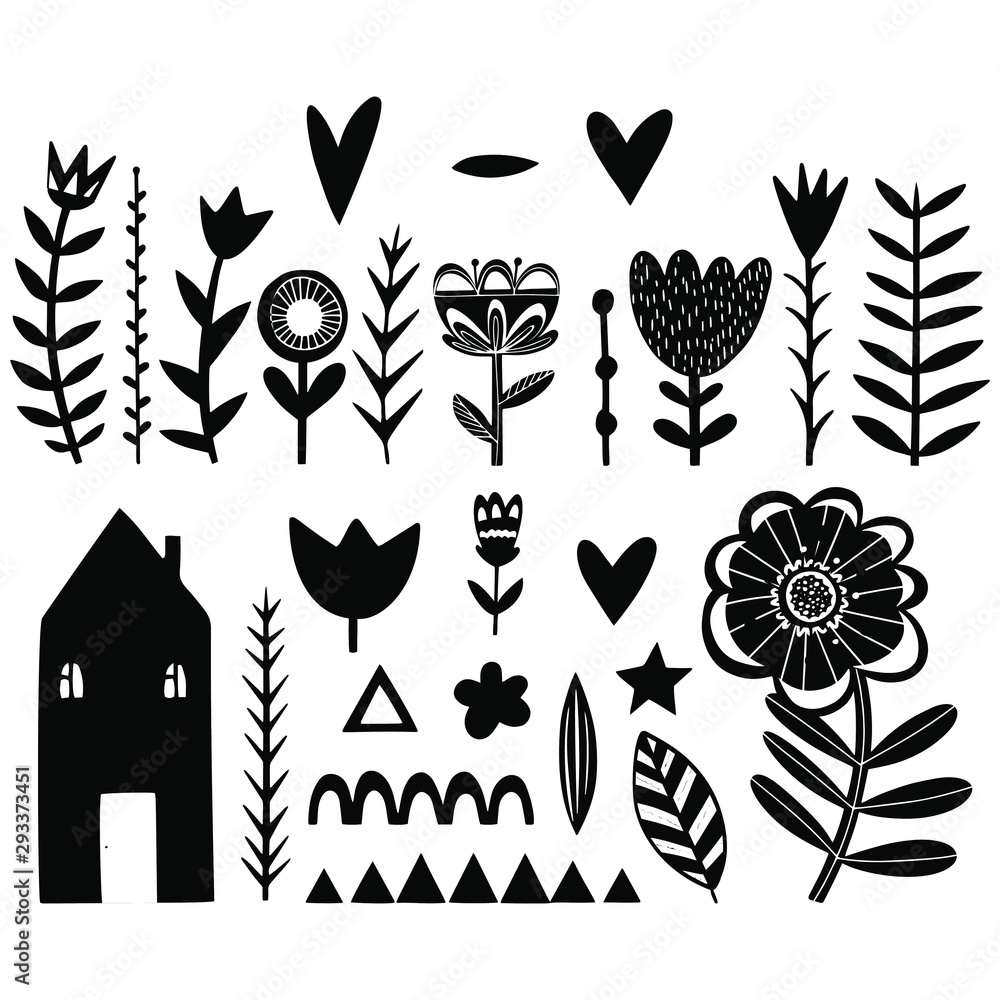 Collection of different folk art elements made in vector. Isolated ...