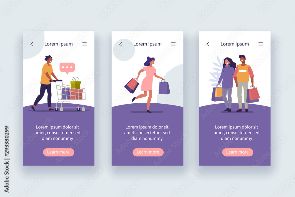 Online Shopping Mobile App Pages Template. People Character holding ...