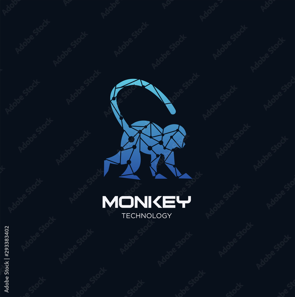 Monkey Tech Logo Design Vector Stock. Animal Finger Print Logo Digital ...