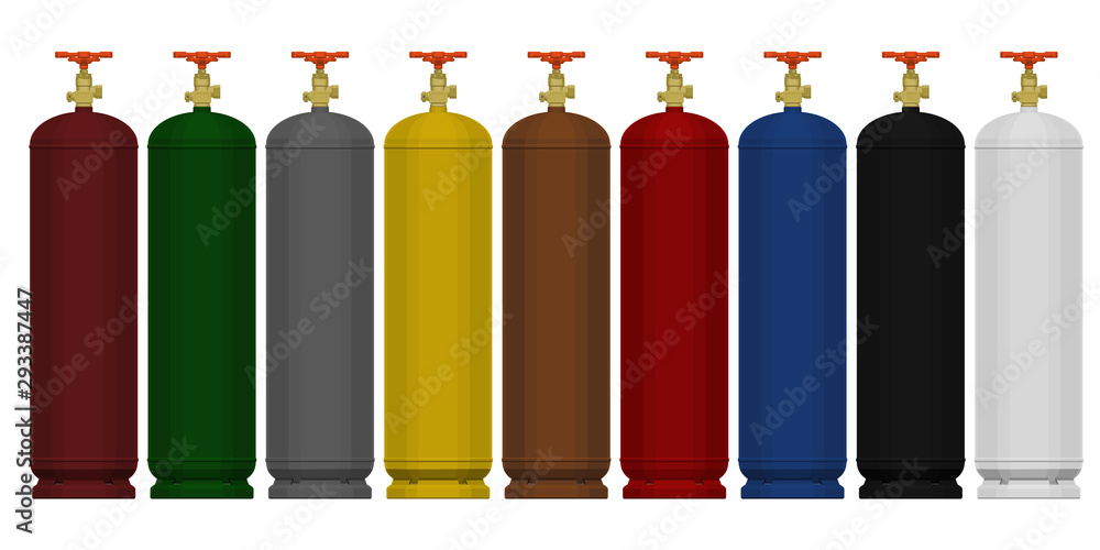 Set of isolated industrial gas cylinder on transparent background Stock ...
