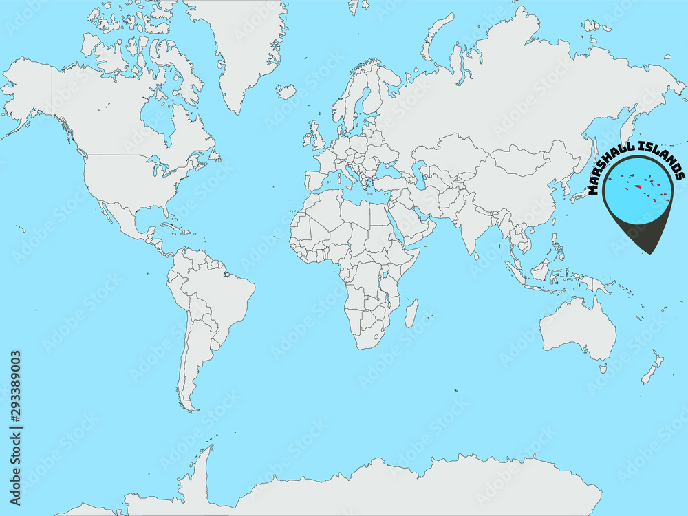 Marshall Islands Silhouette on Global world map with all continents ...