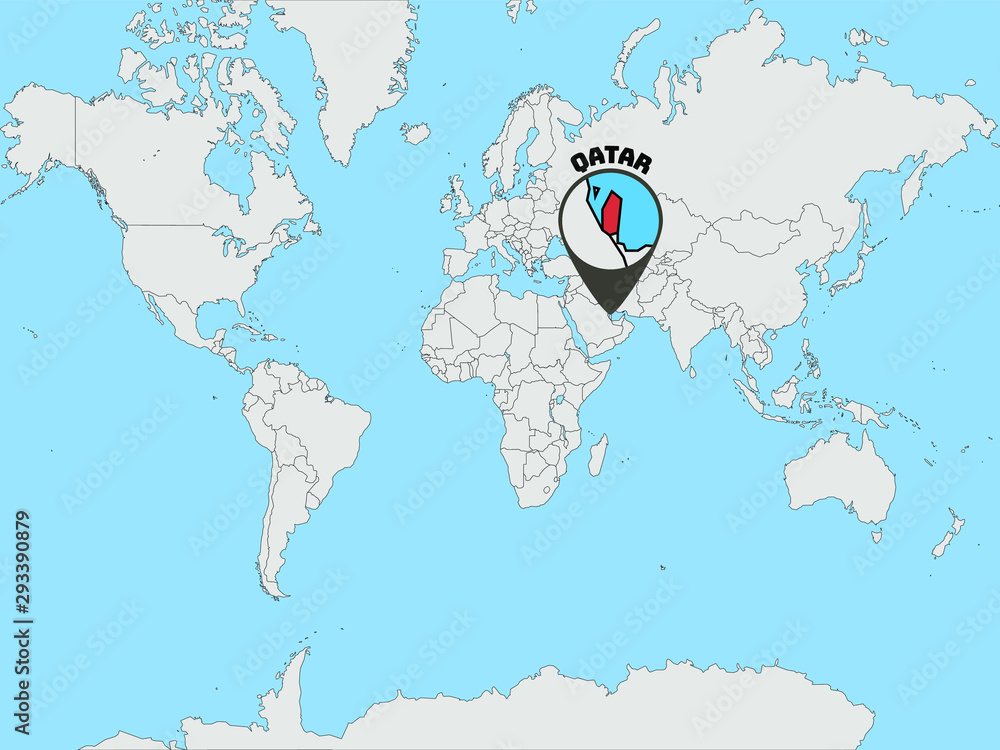 Qatar Silhouette on Global world map with all continents europe, africa ...