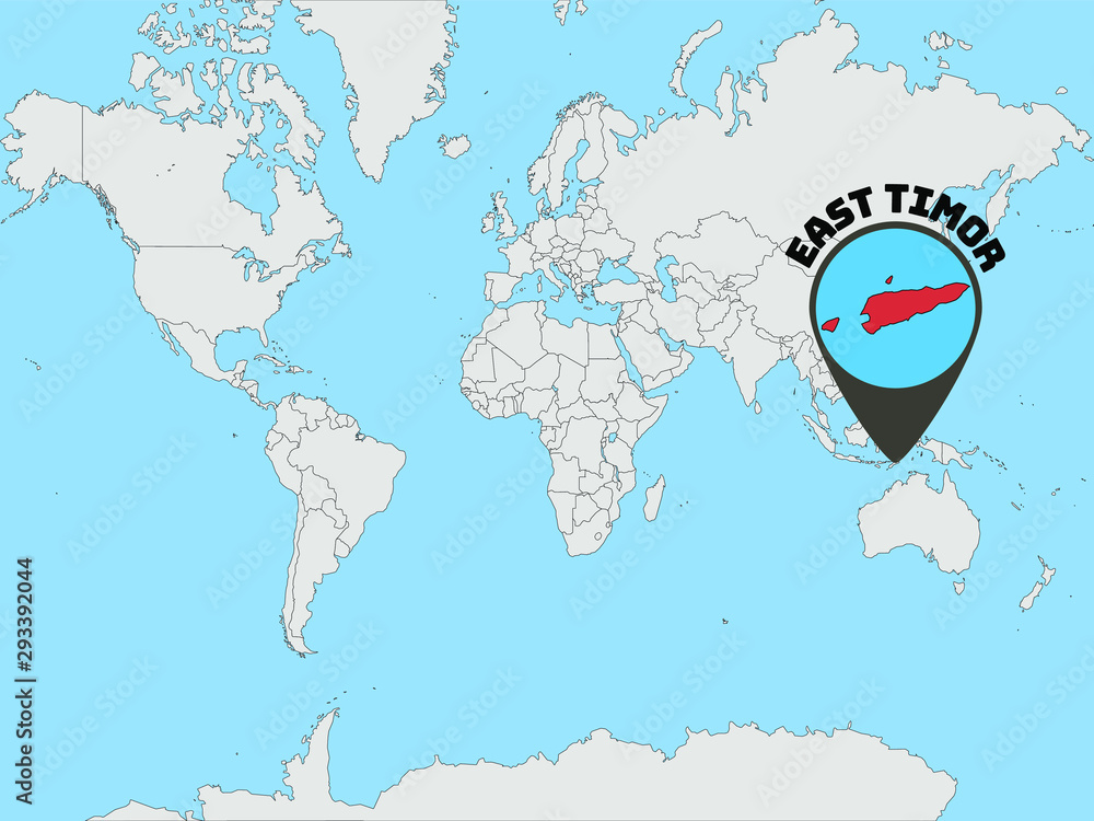 East Timor Silhouette on Global world map with all continents europe ...