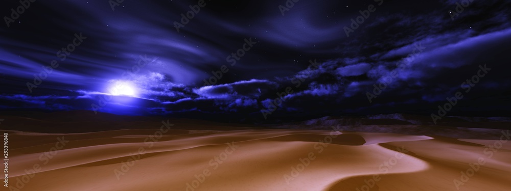 Desert at night under the moon. Desert night landscape with the moon ...