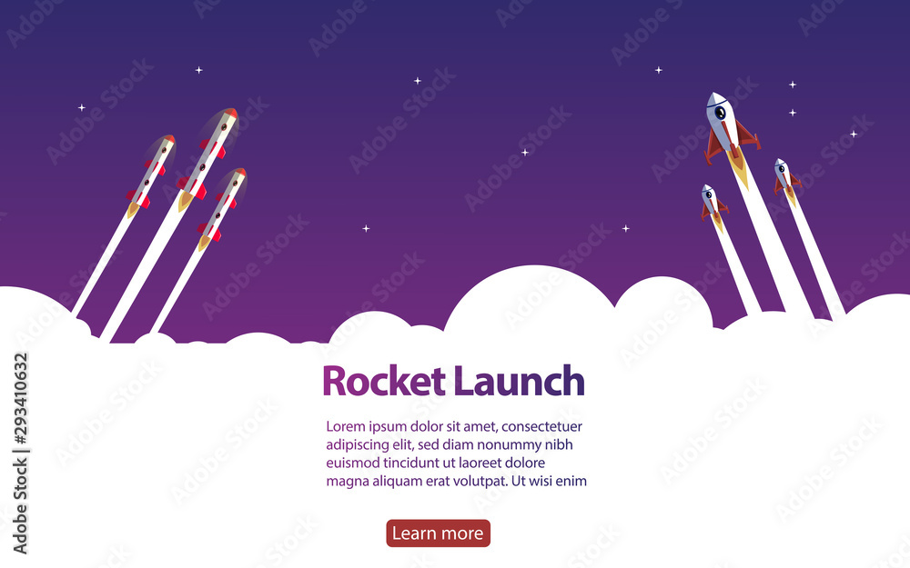 Rocket ship in a flat style.Vector illustration with 3d flying rocket ...