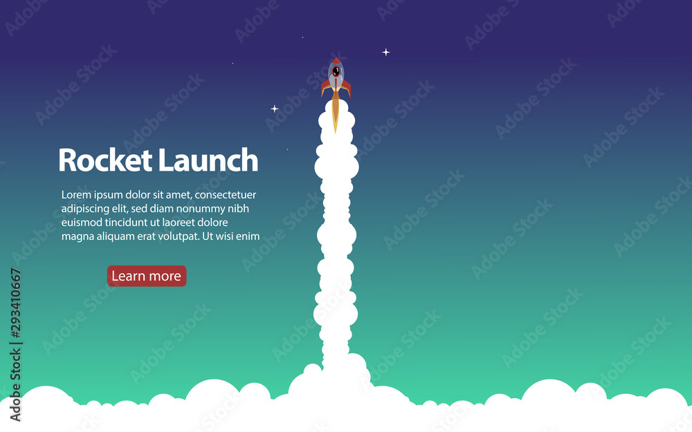 Rocket ship in a flat style.Vector illustration with 3d flying rocket ...