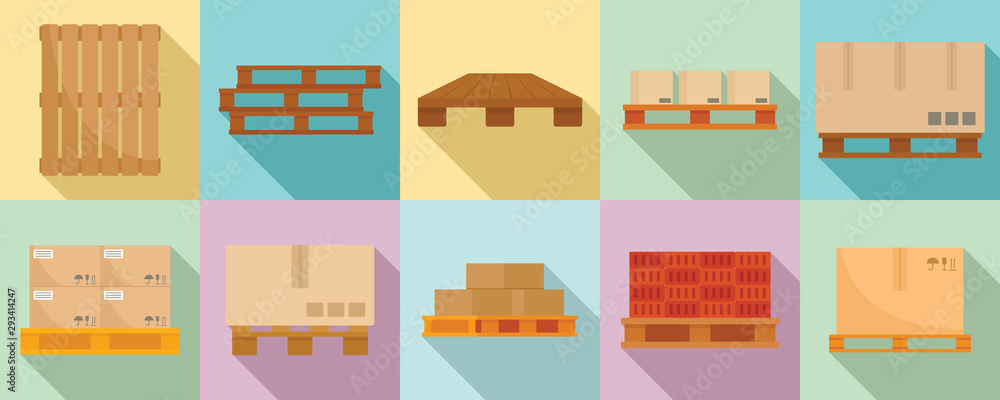 Pallet icons set. Flat set of pallet vector icons for web design Stock ...