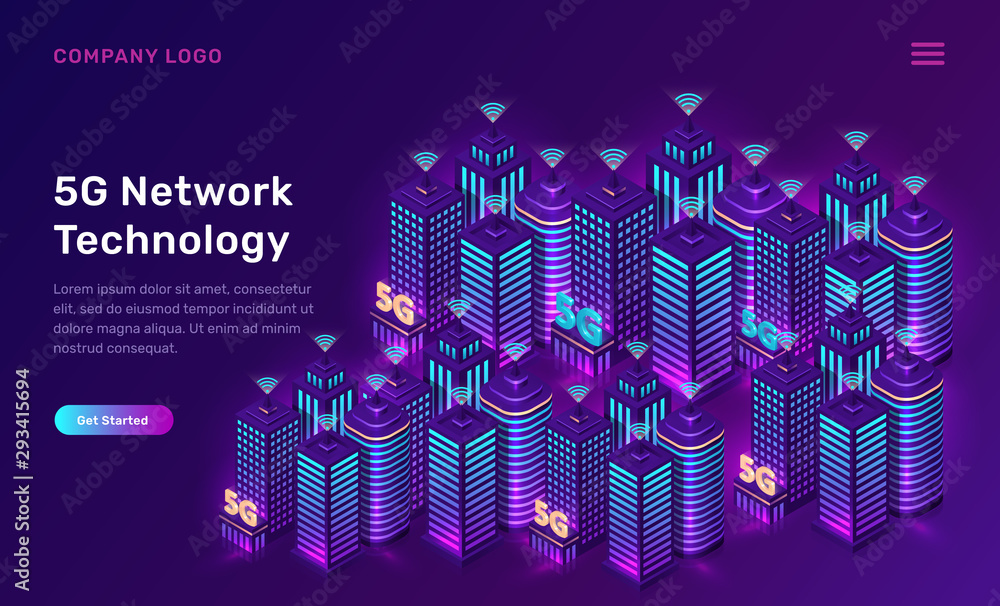 5G network technology, isometric concept vector illustration. Smart ...