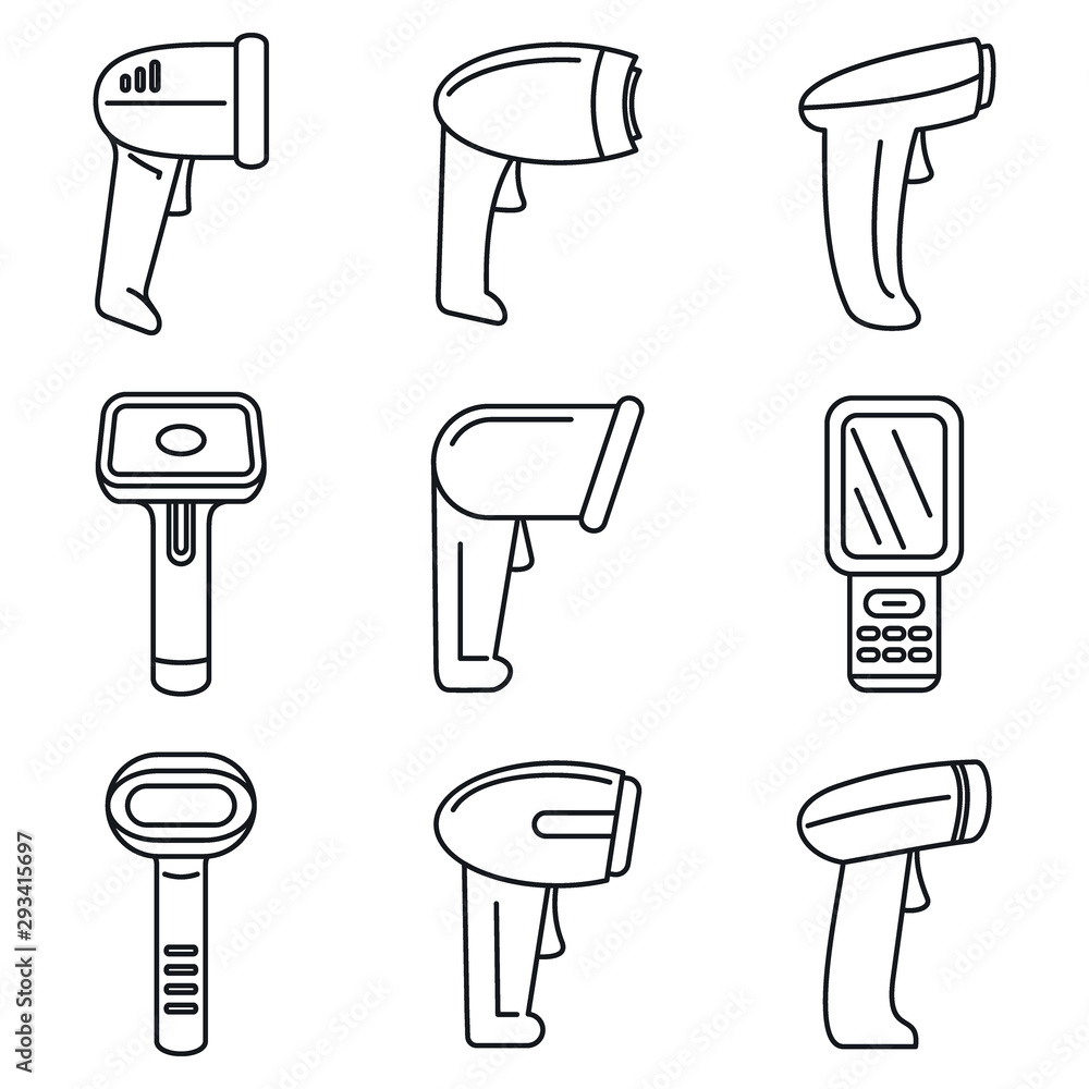 Operator barcode scanner icons set. Outline set of operator barcode ...