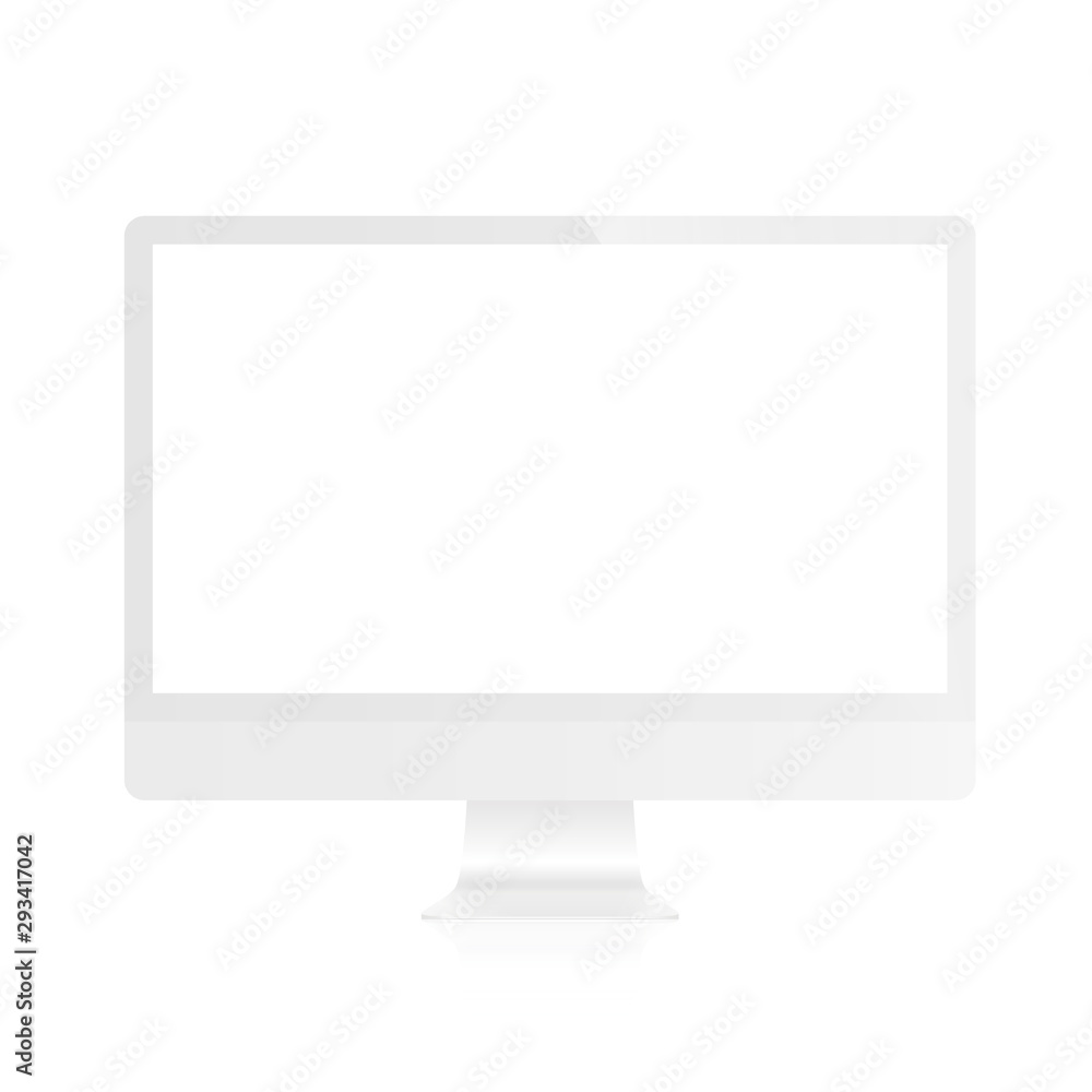 White screen mockup computer monitor. Computer display isolated on ...