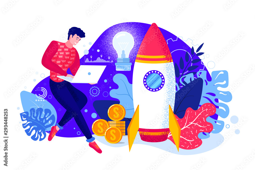 Start up launch rocket concept. Business process for innovation ...