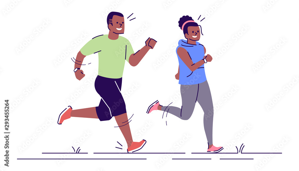 Man and woman on running training flat vector illustration. Sport ...
