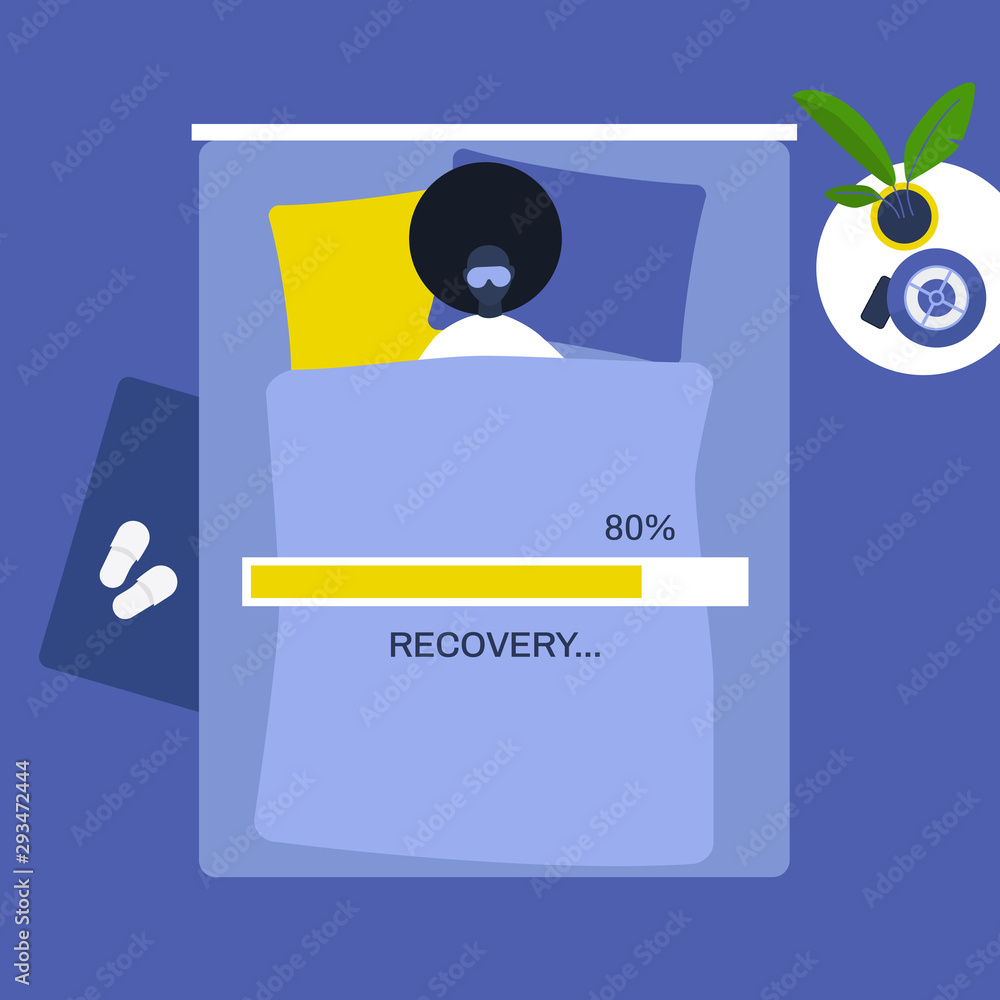 Recovery conceptual illustration. Young blac female character sleeping ...