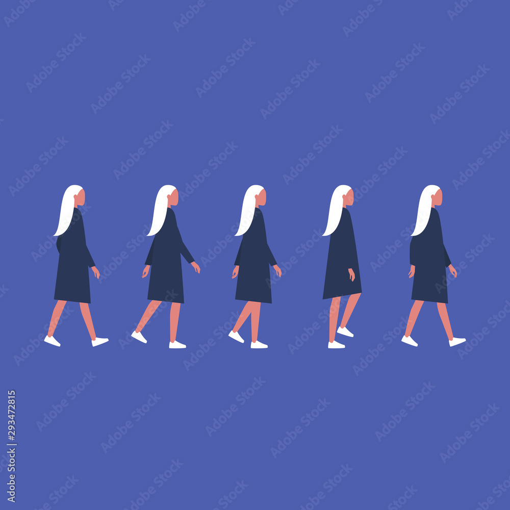 Walking female character. Animation set. Flat editable vector ...
