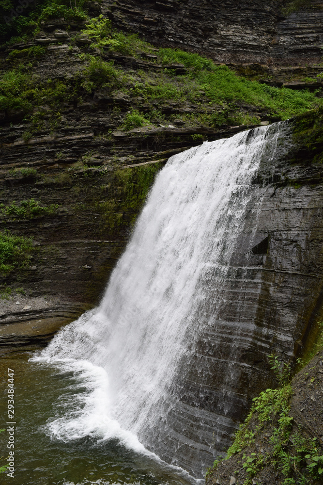 Lush Forest Waterfall Cascading Water Flowing Over Cliff Stream River ...