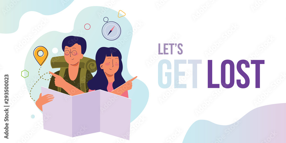 Let s get lost - Inspirational Typographic Quote. young couple travel ...