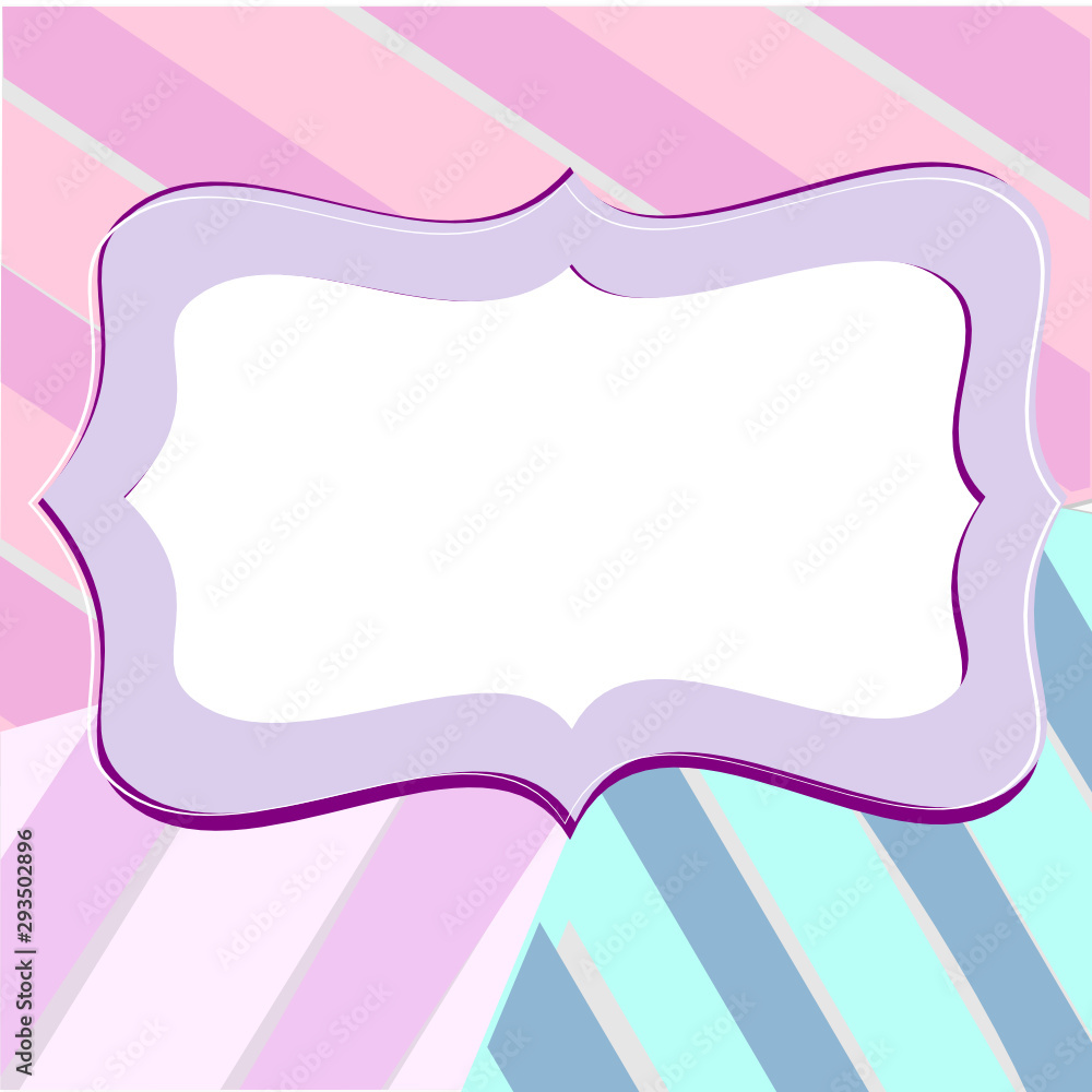 Purple color doodle frame, rectangle curve, oval starburst, pink label ...