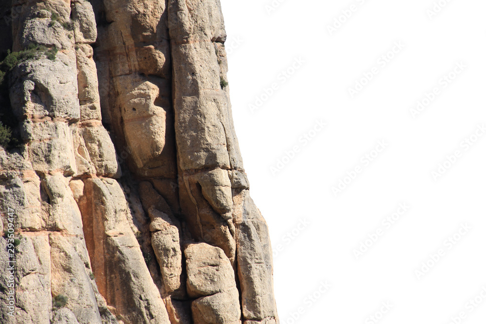 Rock mountain slope foreground close-up isolated on white background ...
