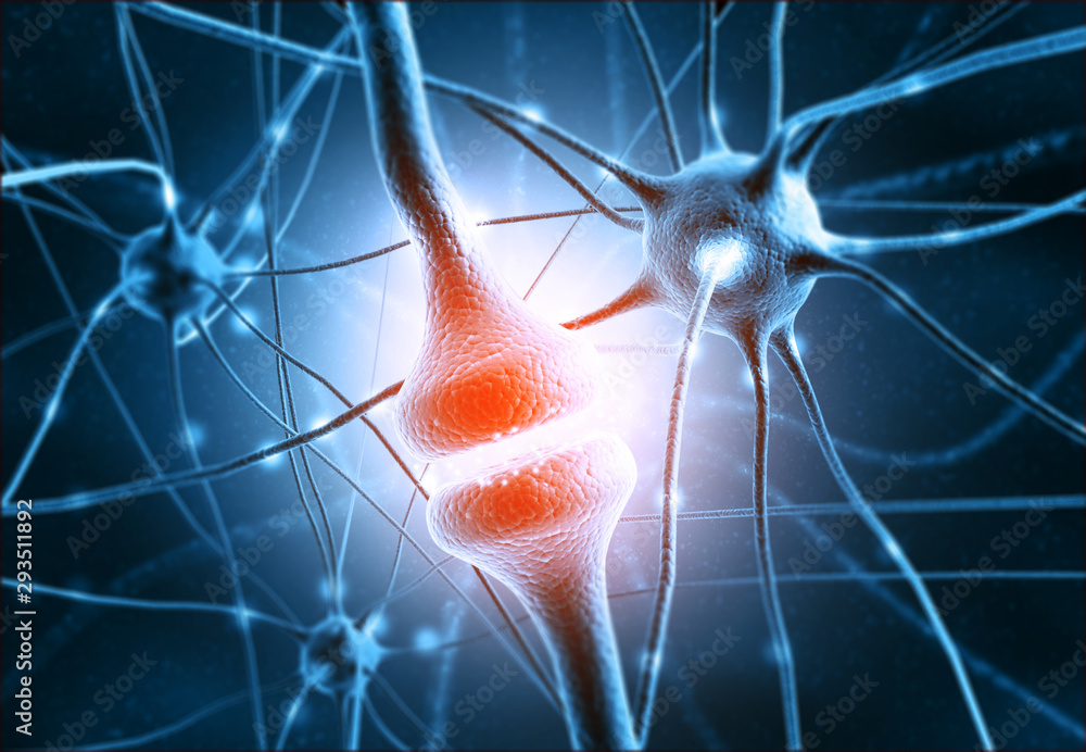 Neuron cells sending electrical chemical signals. 3d illustration ...