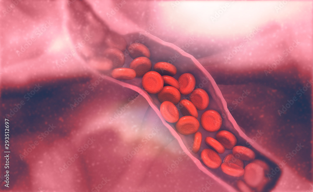 Blood cells on vein. Medical background. 3d illustration Stock ...