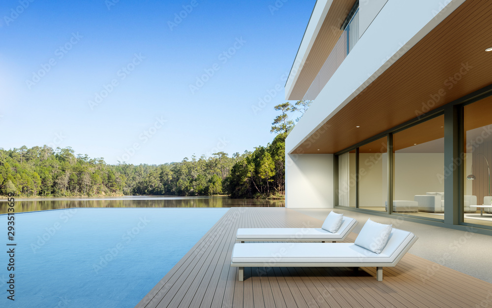 Perspective of luxury modern house with swimming pool in day time on ...