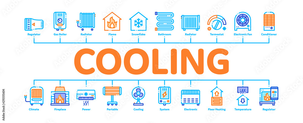 Heating And Cooling Minimal Infographic Web Banner Vector. Cool And ...