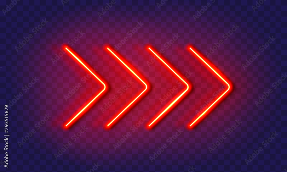 Neon arrow lamp wall sign isolated on transparent background. Vector ...