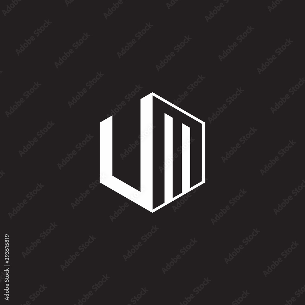 UM Logo monogram hexagon with black background negative space style ...