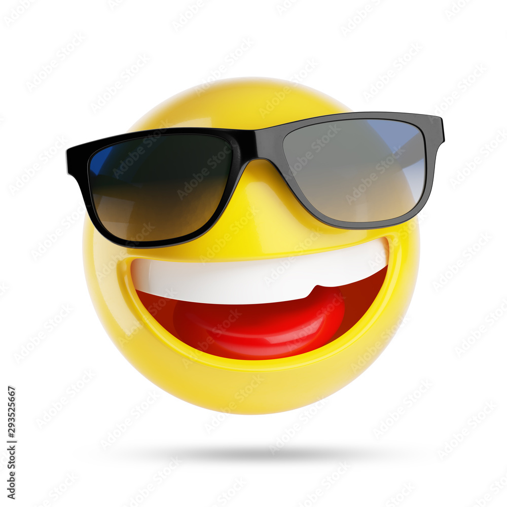 Smiling cool emoji with sunglasses. Emojis icons with facial expression ...