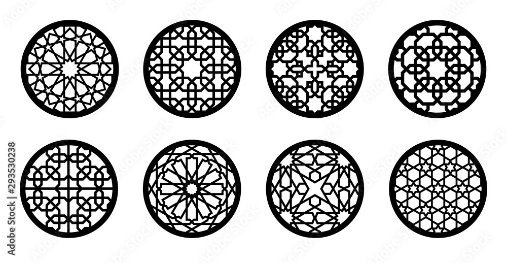 Arabesque circle, round element set for laser cutting ,stencil ...