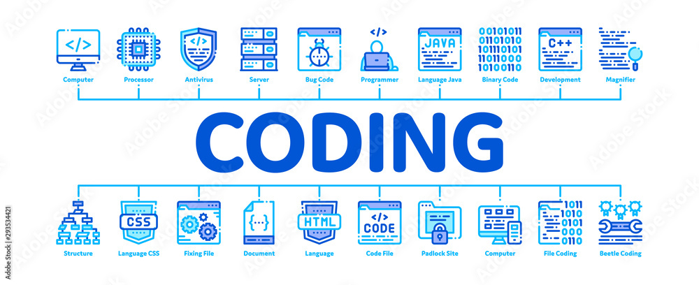 Coding System Minimal Infographic Web Banner Vector. Binary Coding System, Data Encryption ...