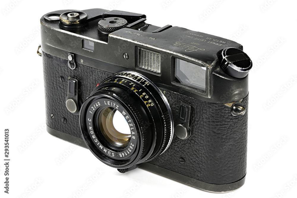 GERMANY - MAY 25, 2019: Heavy used Leica M4 camera isolated on white ...
