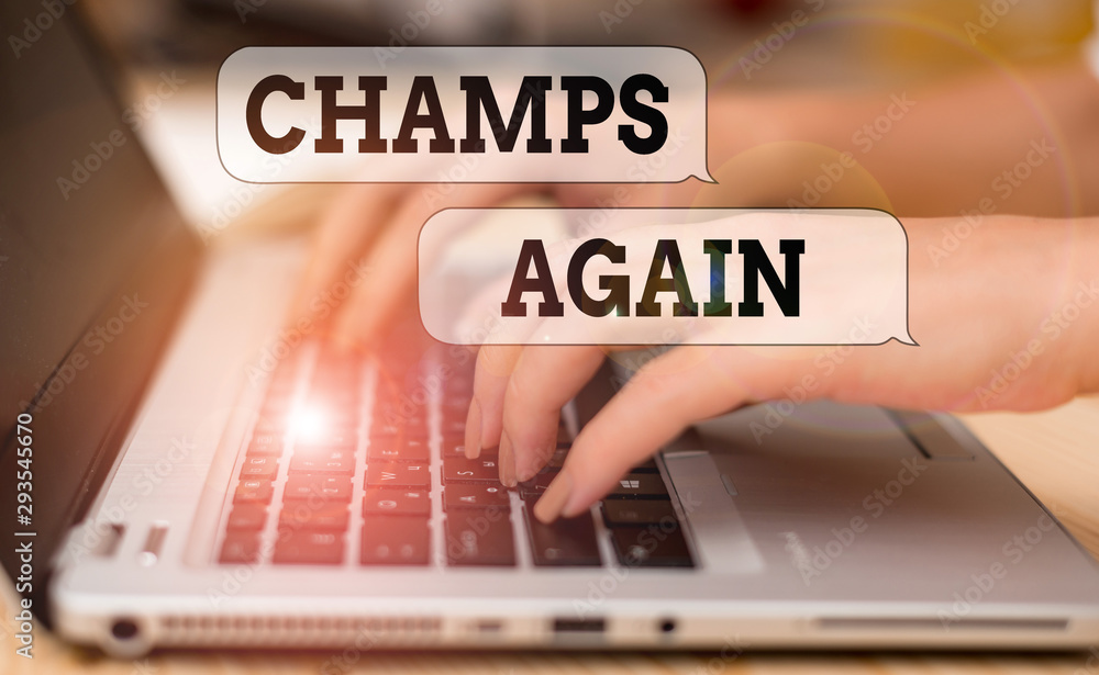 Writing note showing Champs Again. Business concept for refers to ...
