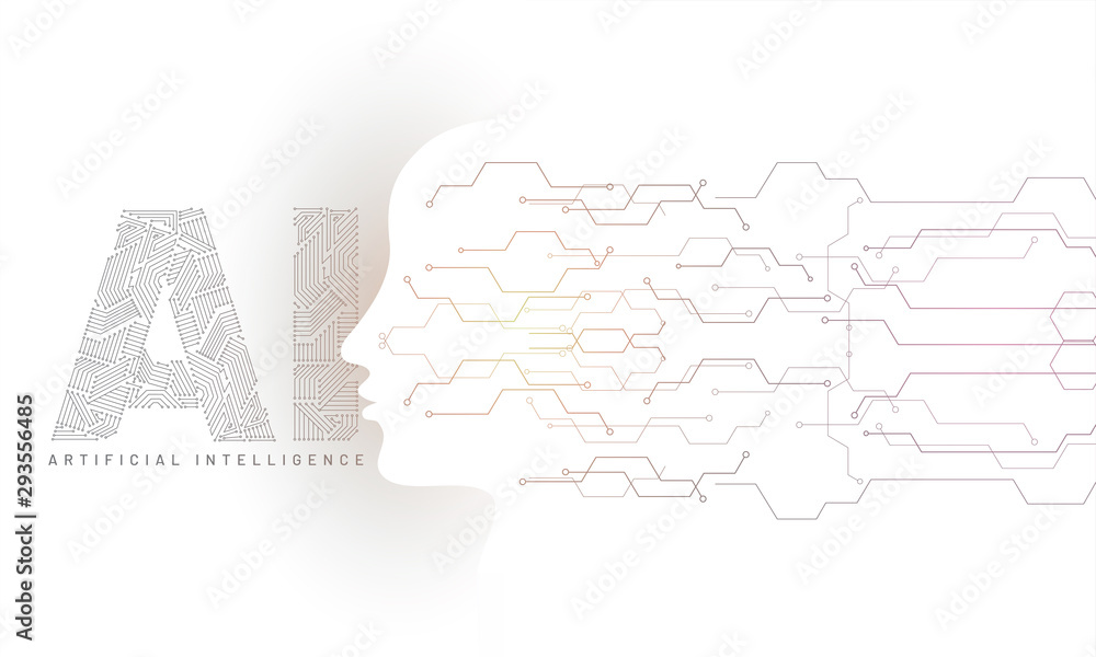 Human face made by digital circuit with AI text generated digital ...