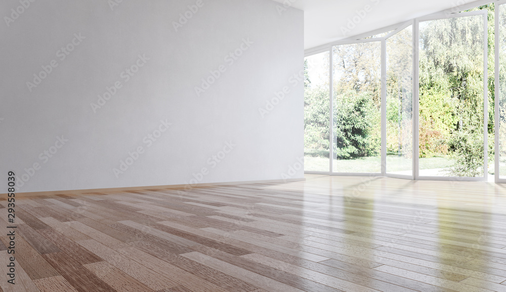 large luxury modern bright interiors empty room illustration 3D ...