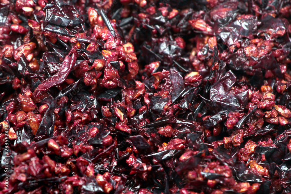 Pressed grape pomace, seeds and skins. Winemaking background. Stock ...