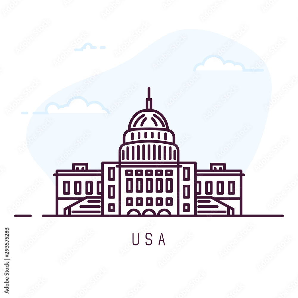 United States of America city line style illustration. Famous Capitol ...
