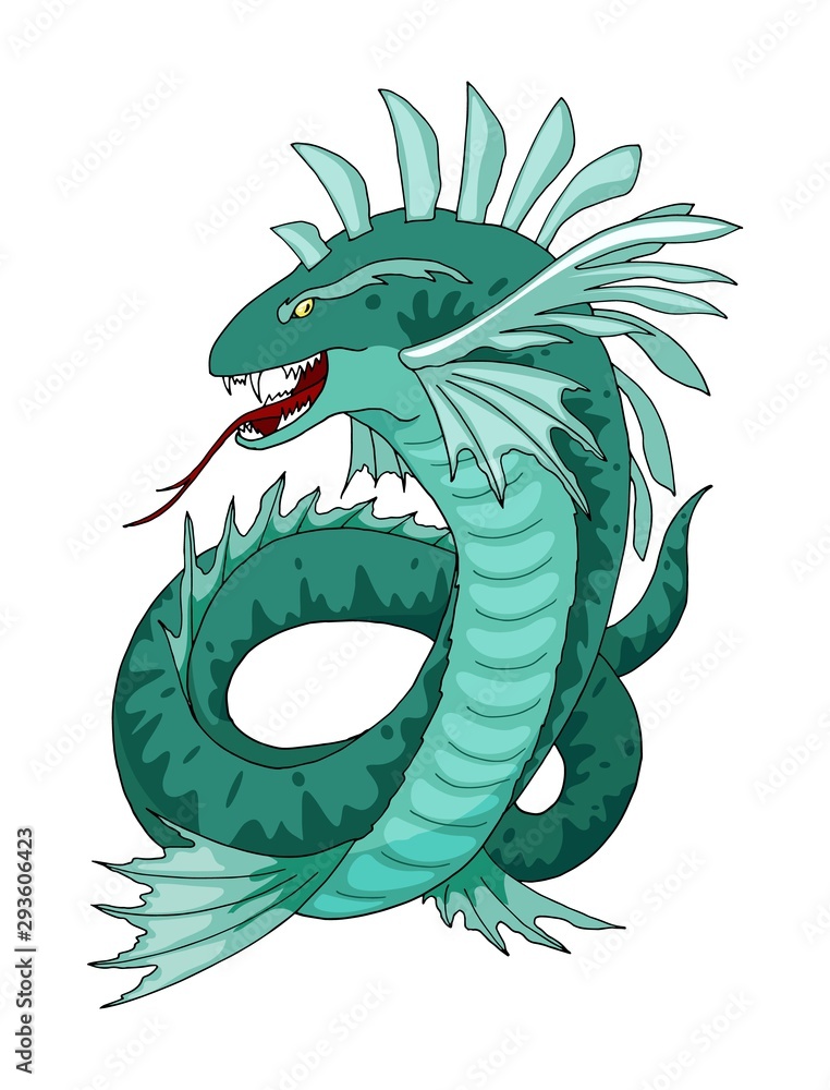 Cartoon Sea serpent creature character. Vector clip art illustration ...