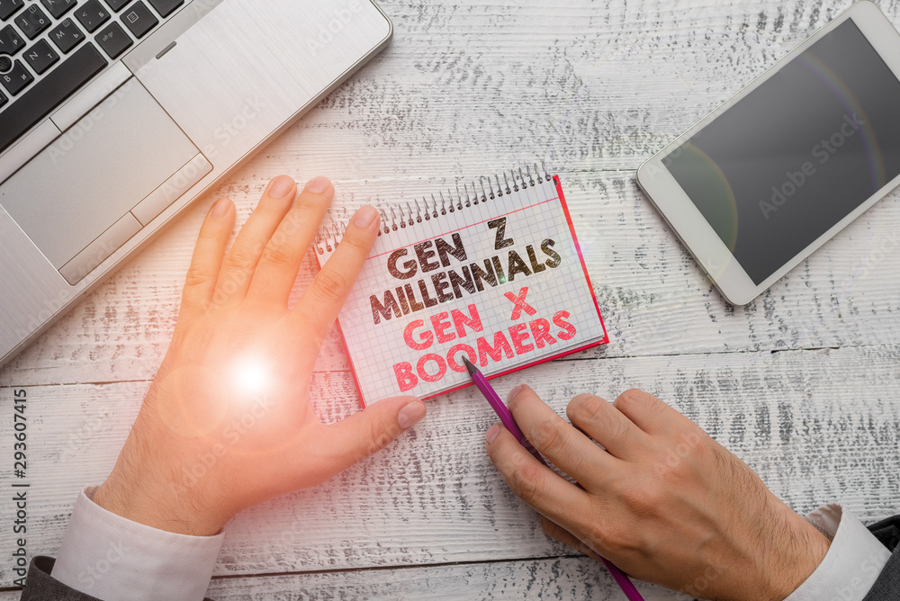 Word writing text Gen Z Millennials Gen X Boomers. Business photo ...