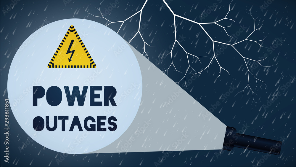 Power outages or blackout. No electricity illustration. Rain and ...