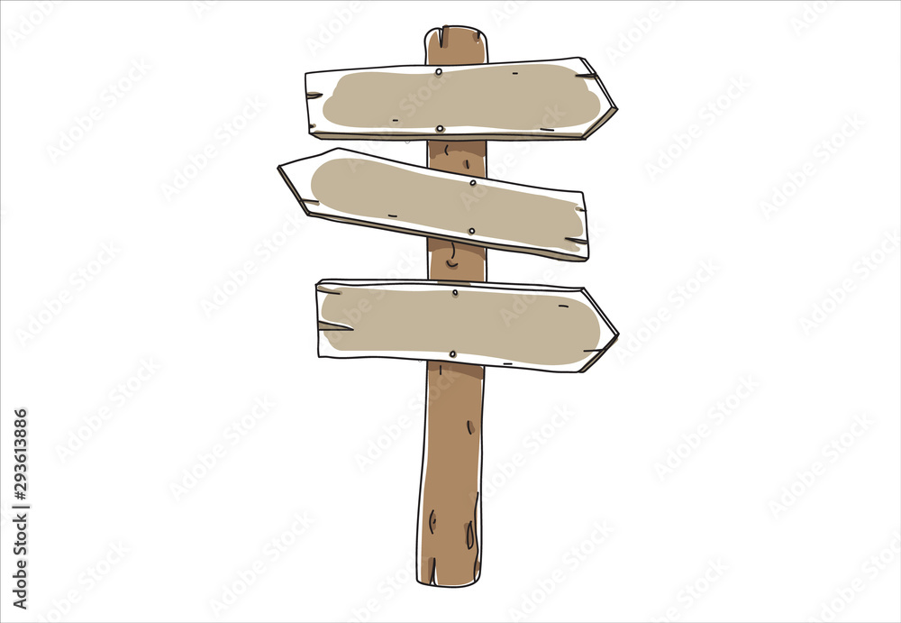 old wood sign Road hand drawn art vector cute illustration Stock Vector ...
