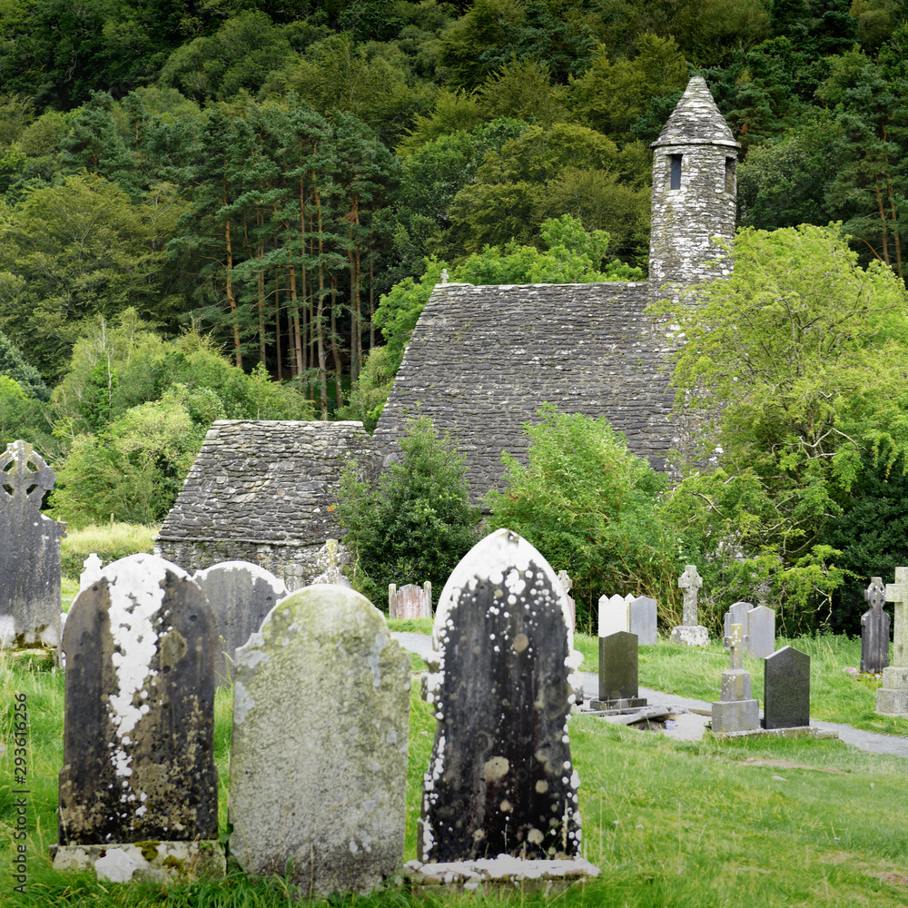 Monastic cemetery of Glendalough, Ireland. Famous ancient monastery in ...