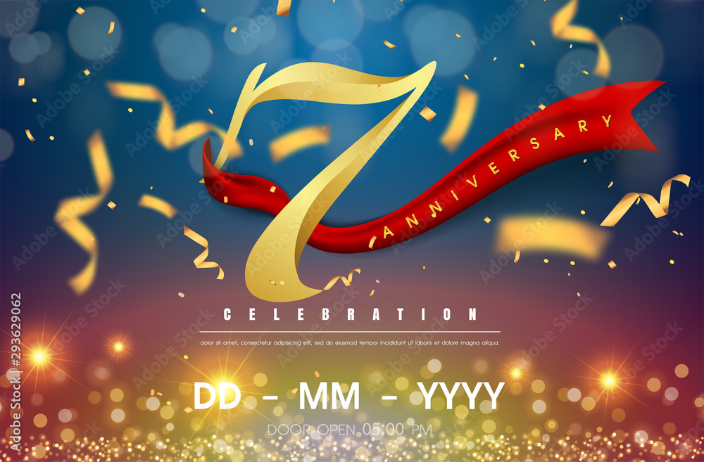 7 years anniversary logo template on gold and blue background. 7th ...