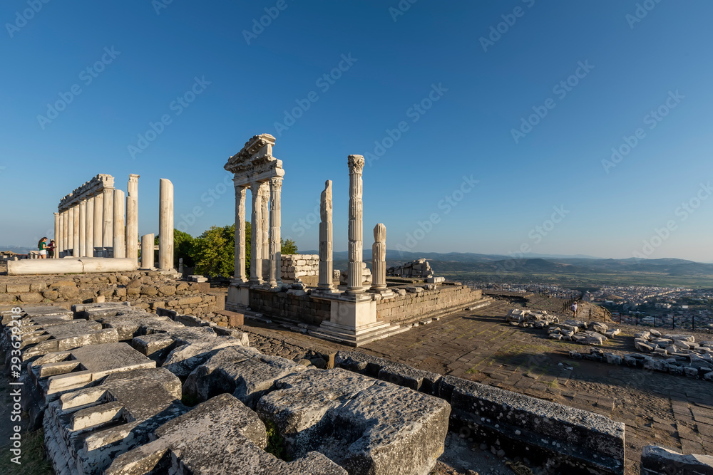 Ruins and columns of Temple of Trajan at Acropolis of Pergamon, Turkey ...