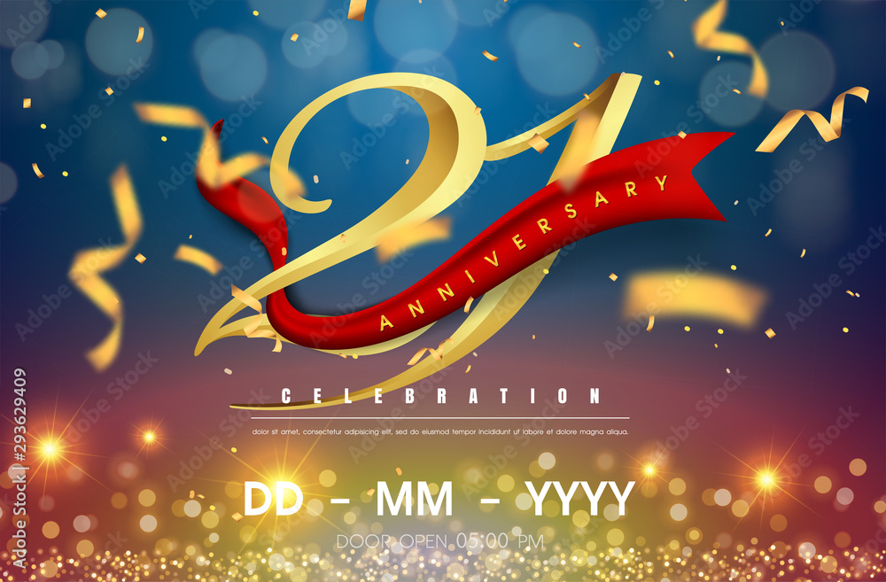 21 years anniversary logo template on gold and blue background. 21st ...