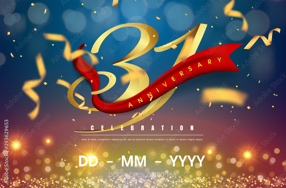 31 years anniversary logo template on gold and blue background. 31st ...