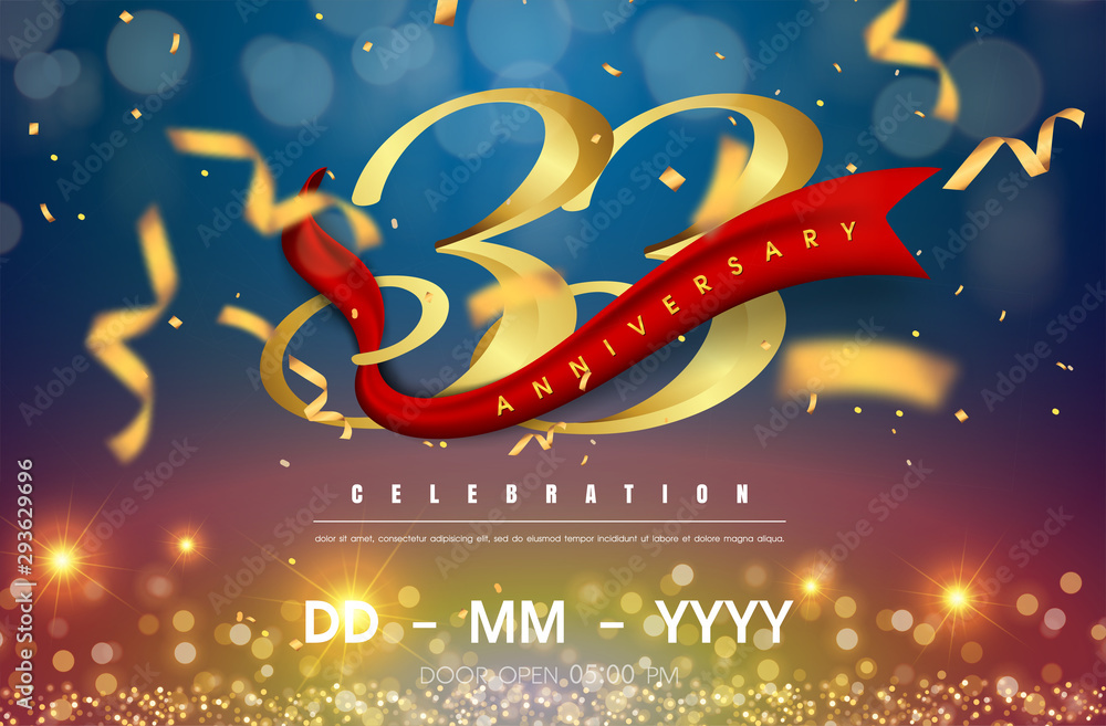 33 years anniversary logo template on gold and blue background. 33rd ...