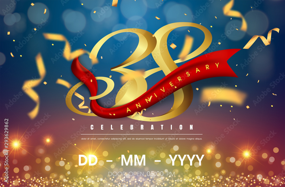 38 years anniversary logo template on gold and blue background. 38th ...